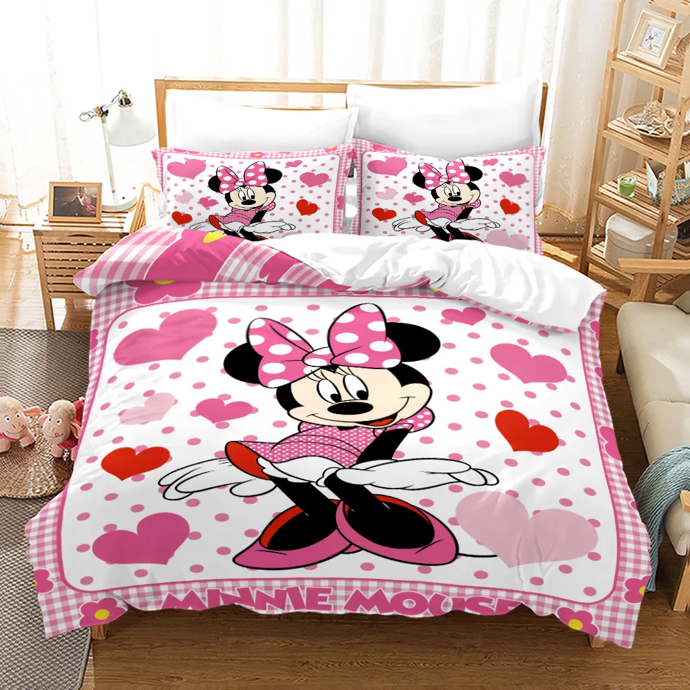 3d Cartoon Style Mickey Mouse Minnie Printed Three Pieces Bedding Set ...