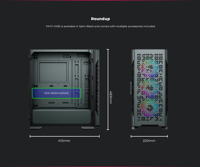 Atx Mid-tower Argb Lighting Metal Perforation Front Panel Black Gaming ...