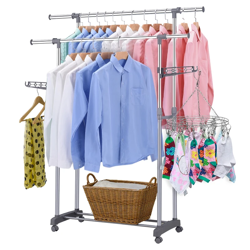 Metal Laundry Dryer Hanger Outdoor Dry Clothes Rack Double Pole Cloth ...