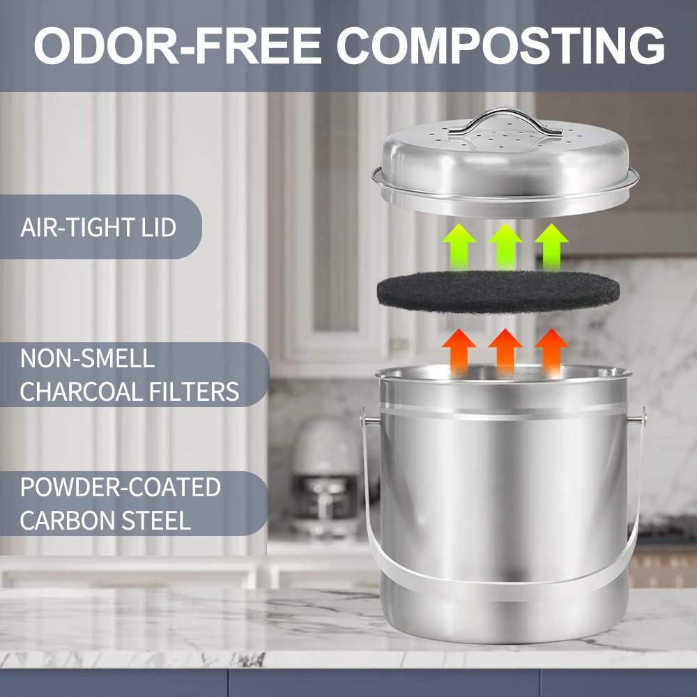Indoor Stainless Steel Kitchen Compost Bin Standing Structure Waste ...