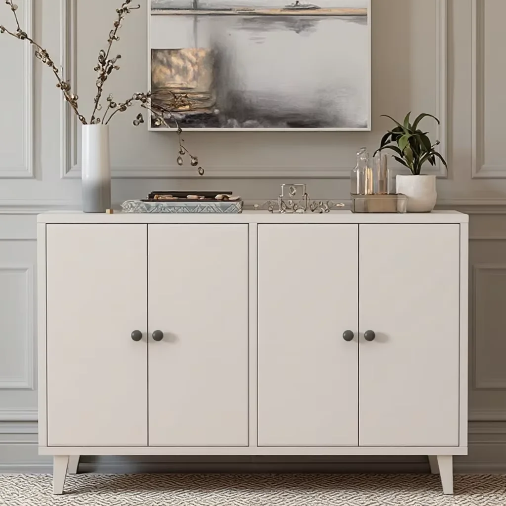 HANYEE 4-Door Wood Sideboard Buffet Cabinet MDF Kitchen & Living Room Storage Console Table for ...