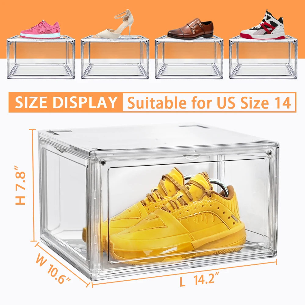 Acrylic Magnetic Drop Side Open Door Shoe Storage Container Box ...