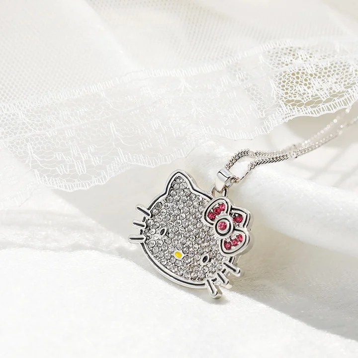 Korean Style Cute Y2k Rhinestone Hello Kitty Pendant Necklace For Women ...