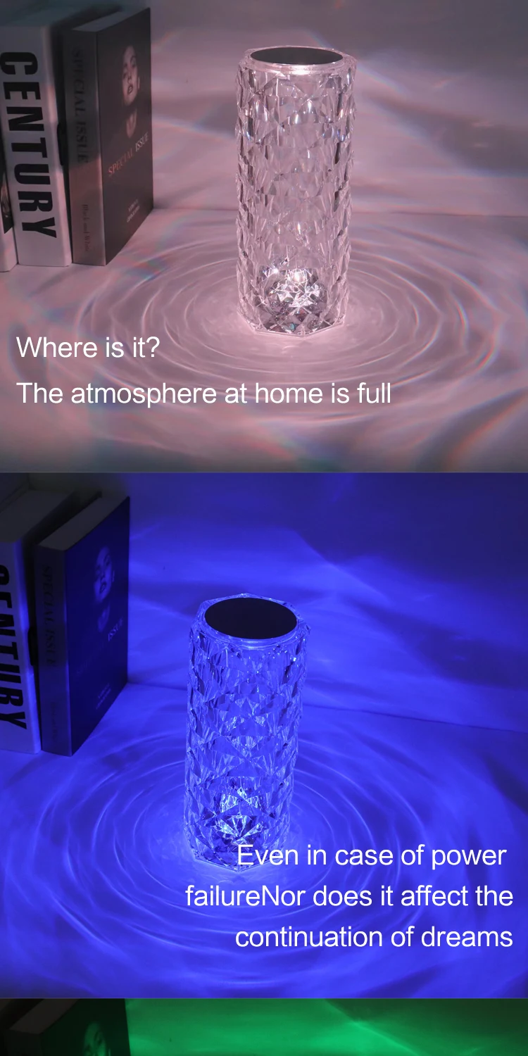 Touch Control Cordless Crystal LED Lamp - RGB Color Changing