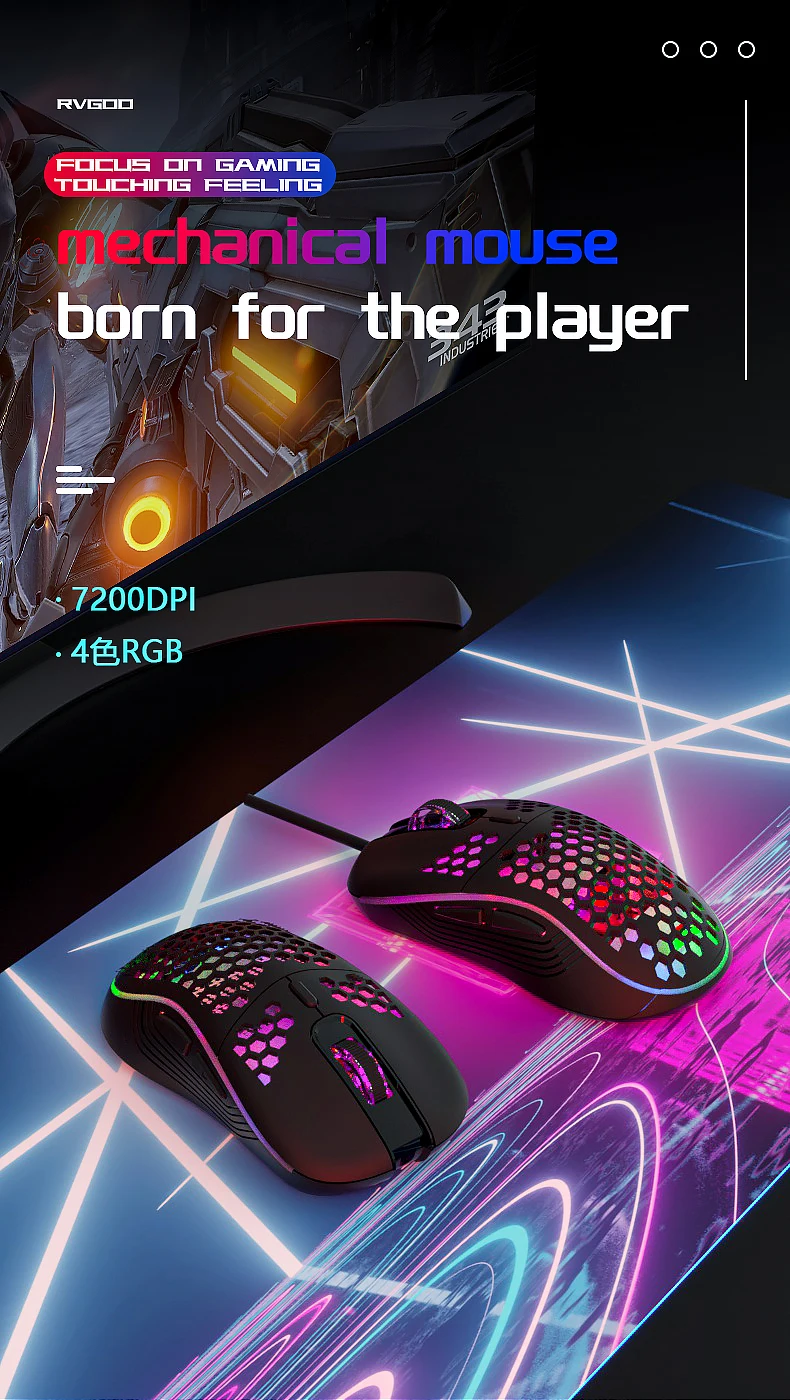 7200 Dpi Honeycomb Rgb Lights Wired Mechanical Mouse Wireless Gaming ...