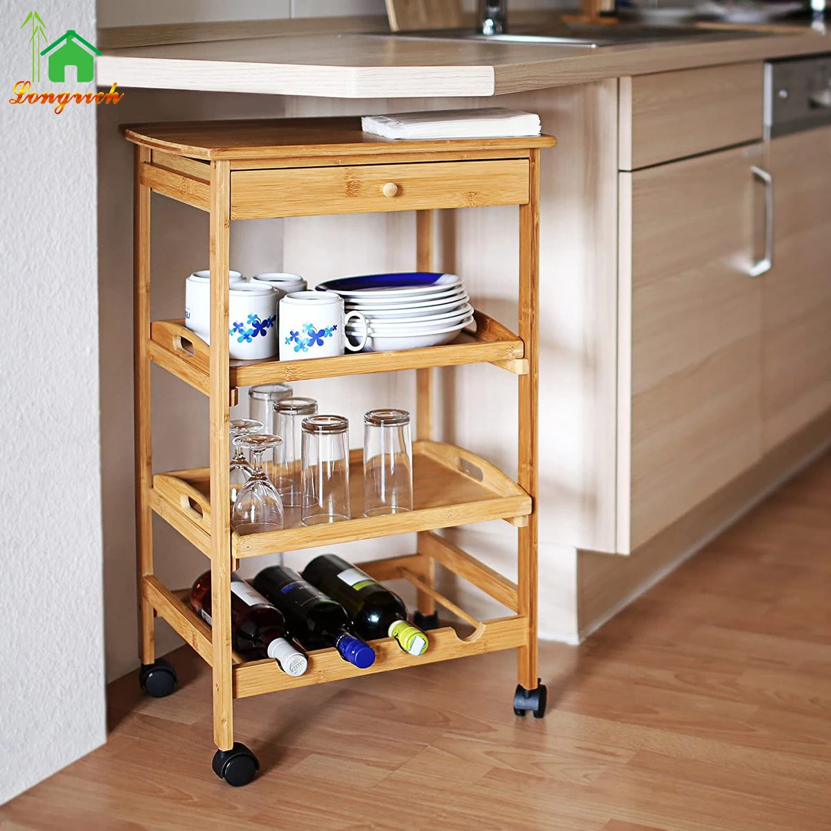 Wholesale 3-tier Wood And Metal Trolley Kitchen Carts With Storage ...