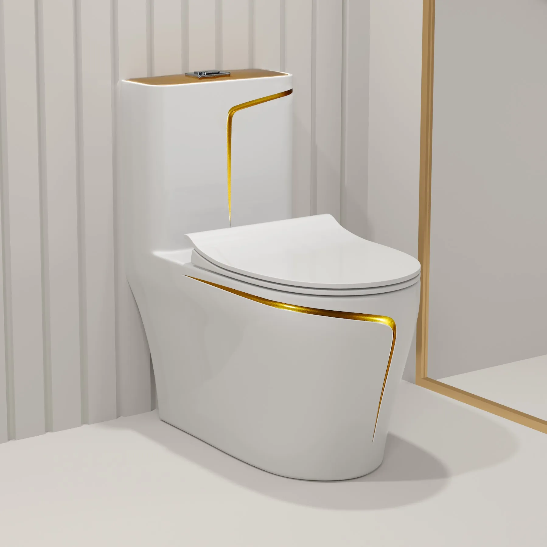 Custom Luxury Floor Mounted WC - White Gold Line Ceramic