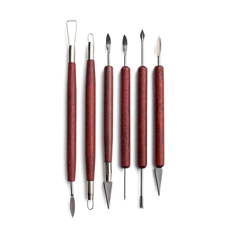6-piece Double-sided Pottery Clay Sculpting Tool Set With Wooden Handle For Modeling Clay - Buy ...
