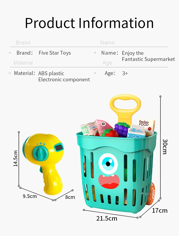 Fivestar Kids Shopping Cart Trolley Play Toys Set With Supermarket ...