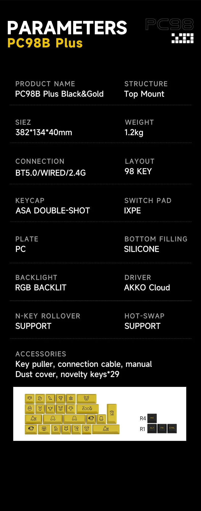 Akko Pc98b Plus V2 Top Mount Mechanical Gaming Keyboards Multi-modes ...