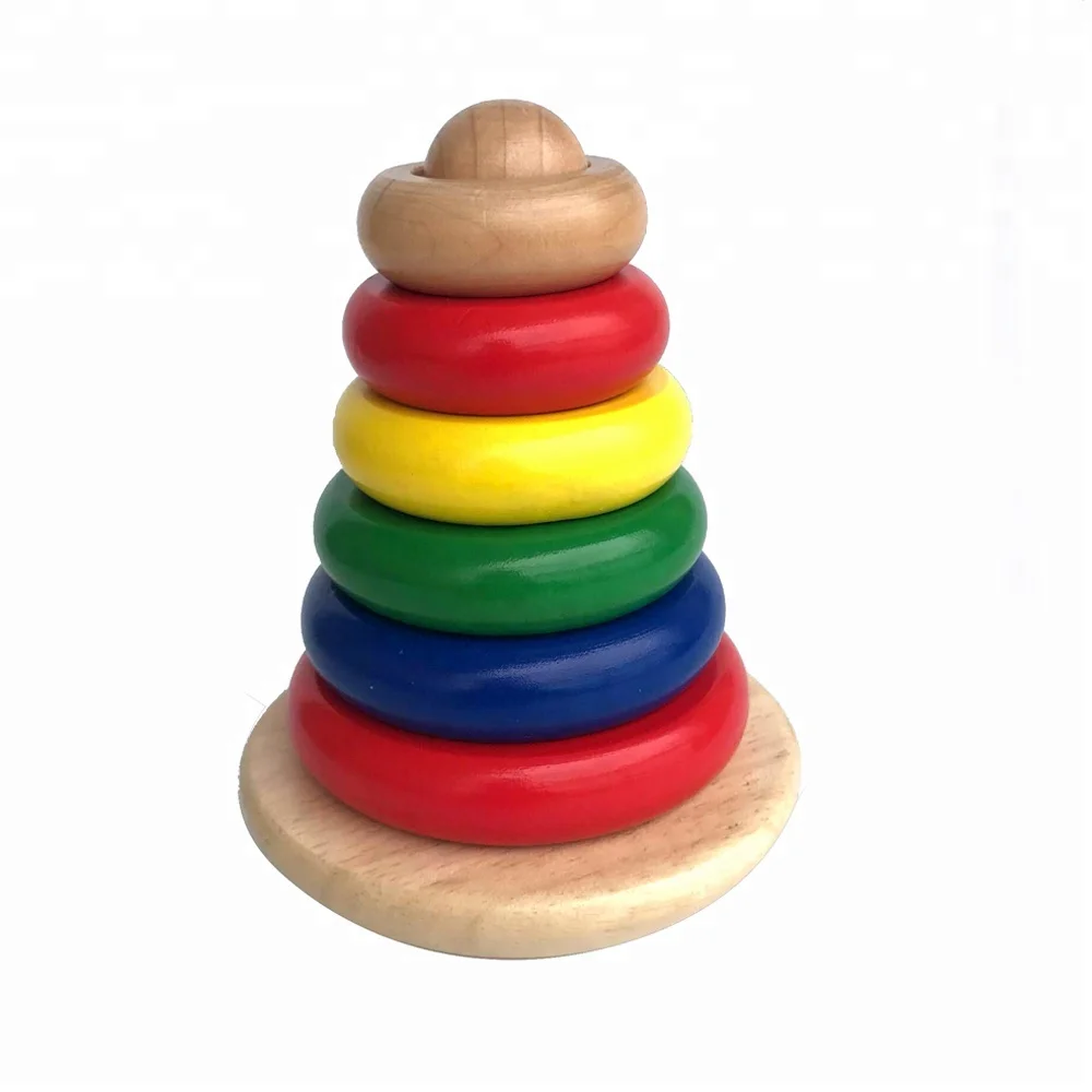 Infant Counting Shape Stacker Children'S Rainbow Stacker Wooden Ring ...