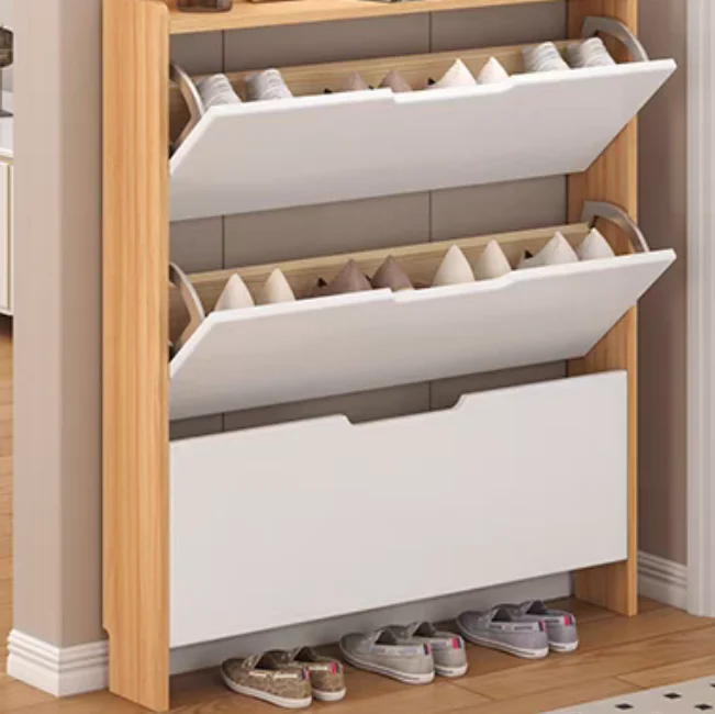 Wooden Panel Shoe Cabinet Modern Design Organizer Storage Shoe Standing ...