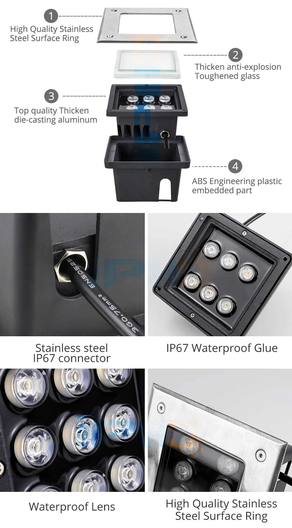 24W Square Exterior Waterproof Ip66 Deck Lights Outdoor Inground Led ...
