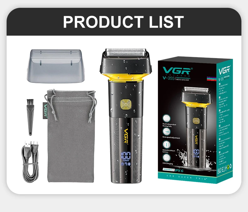 VGR V-355 Waterproof IPX6 Rechargeable Electric Shaver