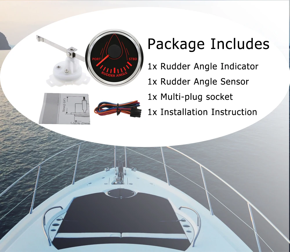 Eling 85mm Marine Boat Yacht Rudder Angle Indicator Gauge Meter 0 ...