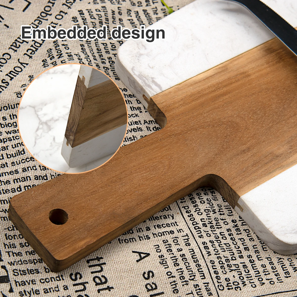 White Marble Acacia Wood Bamboo Chopping Board Marble Cheese Cutting ...