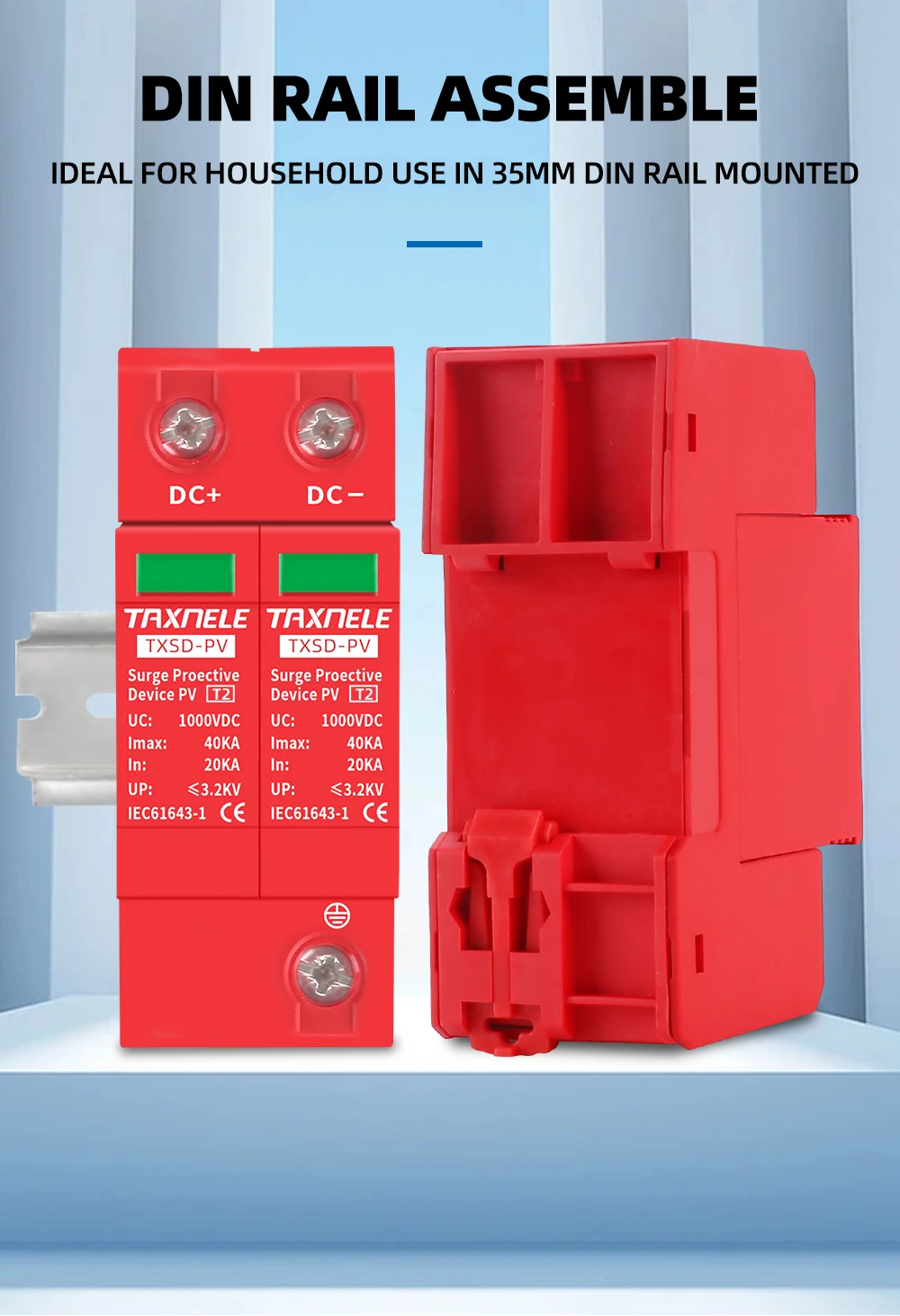DC SPD Surge Protective Device 2P 40KA 60KA 600V 800V 1000V