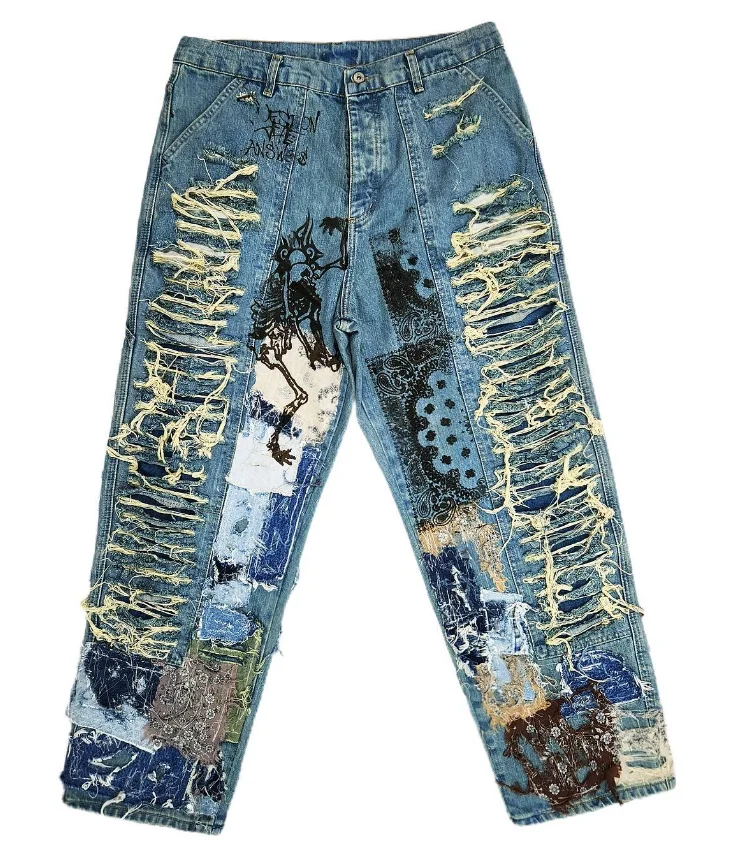 custom men jeans denim pants screen print jeans men hip hop ripped mens ...