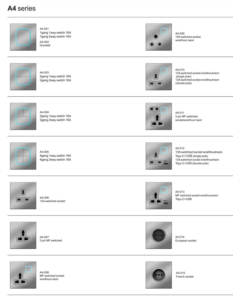 UK & Universal Standard Wall Socket & Electrical Switch