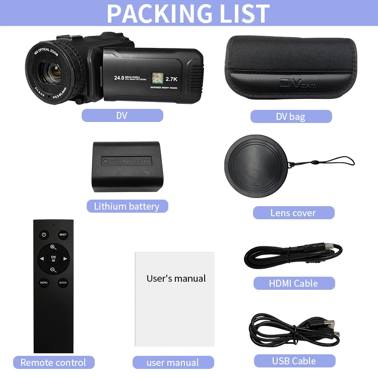 4 Inch IPS Touch Screen HD 2.7K Video Camera Camcorder