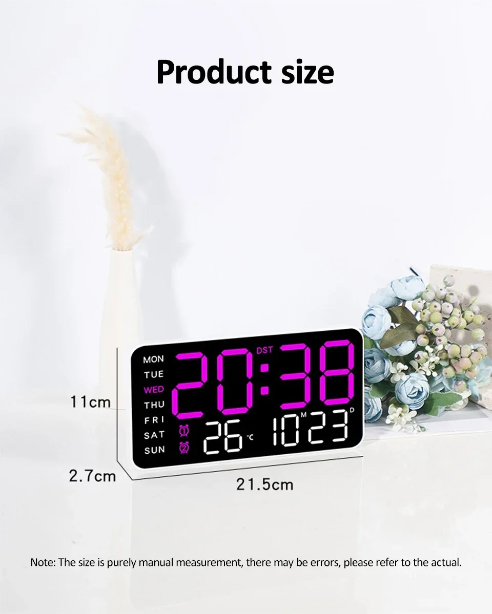 Large Digital Wall Clock with Day Date Temperature Display
