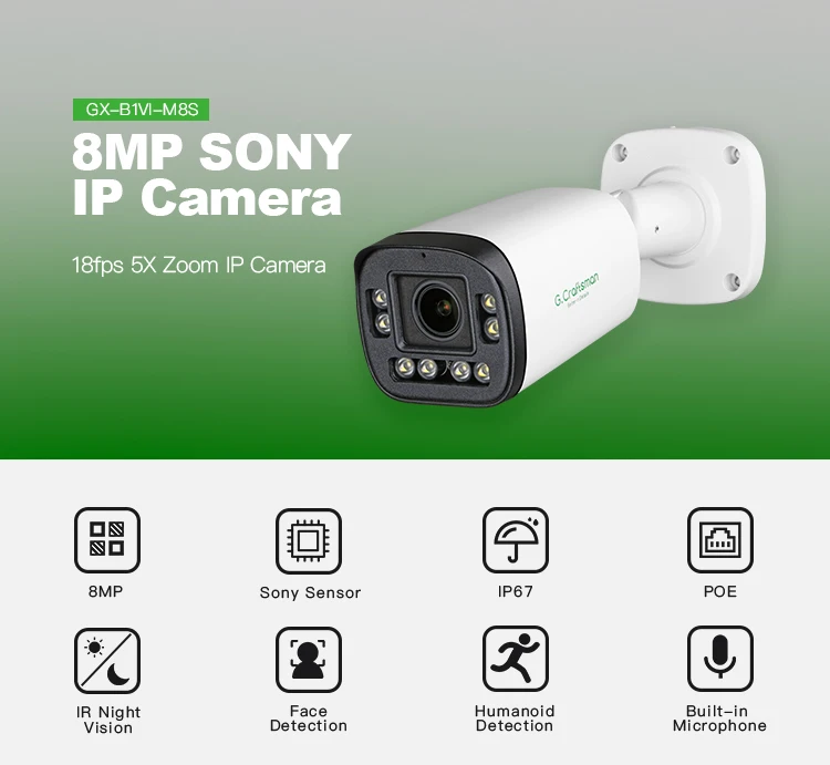 GX-B1VI-M8S Bullet 4K SONY 8MP 2.8-12mm 4X POE IP Security Camera Video ...