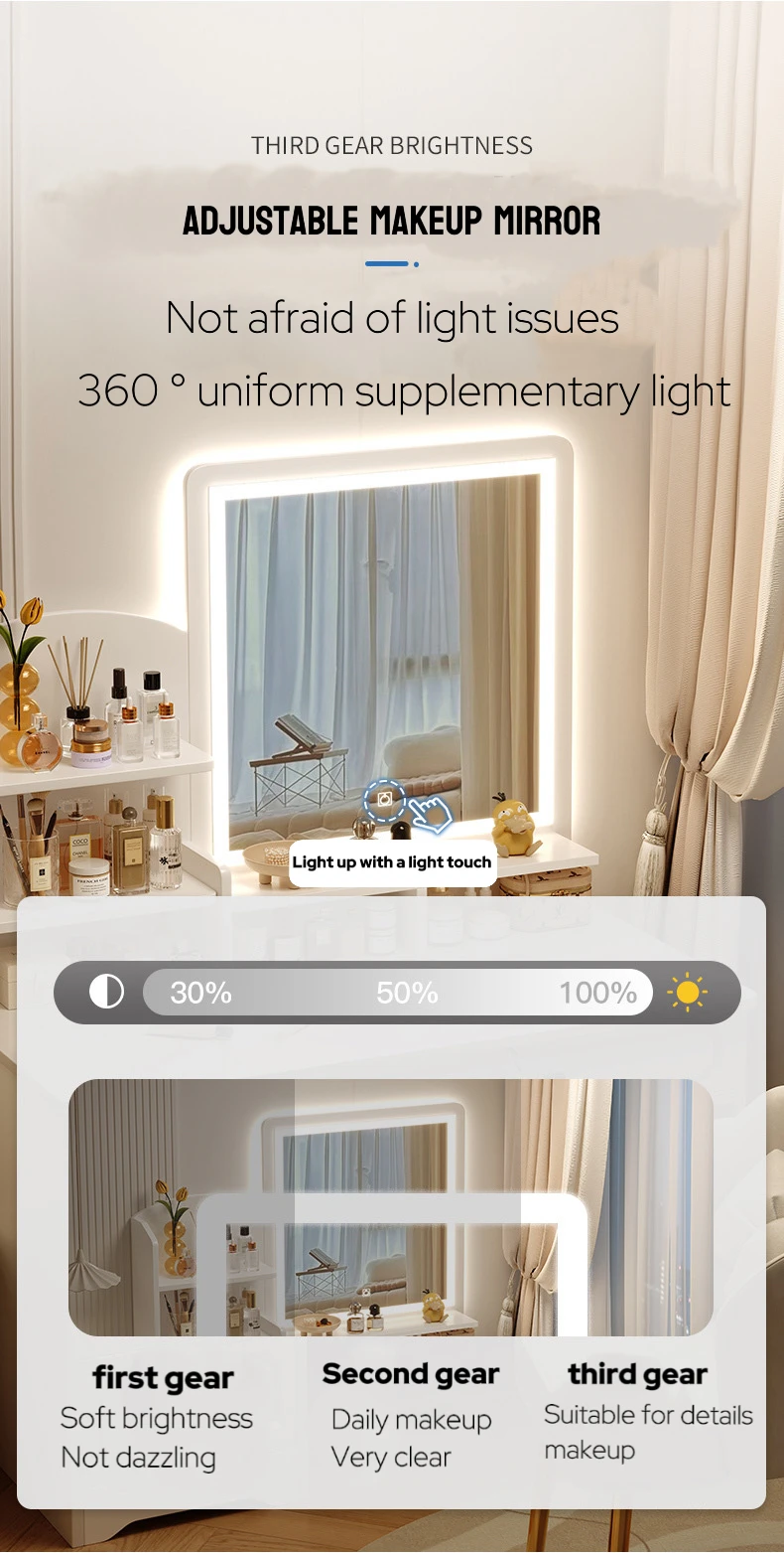 Modern Bedroom Furniture Led Light White Color Storage Optional Dresser ...