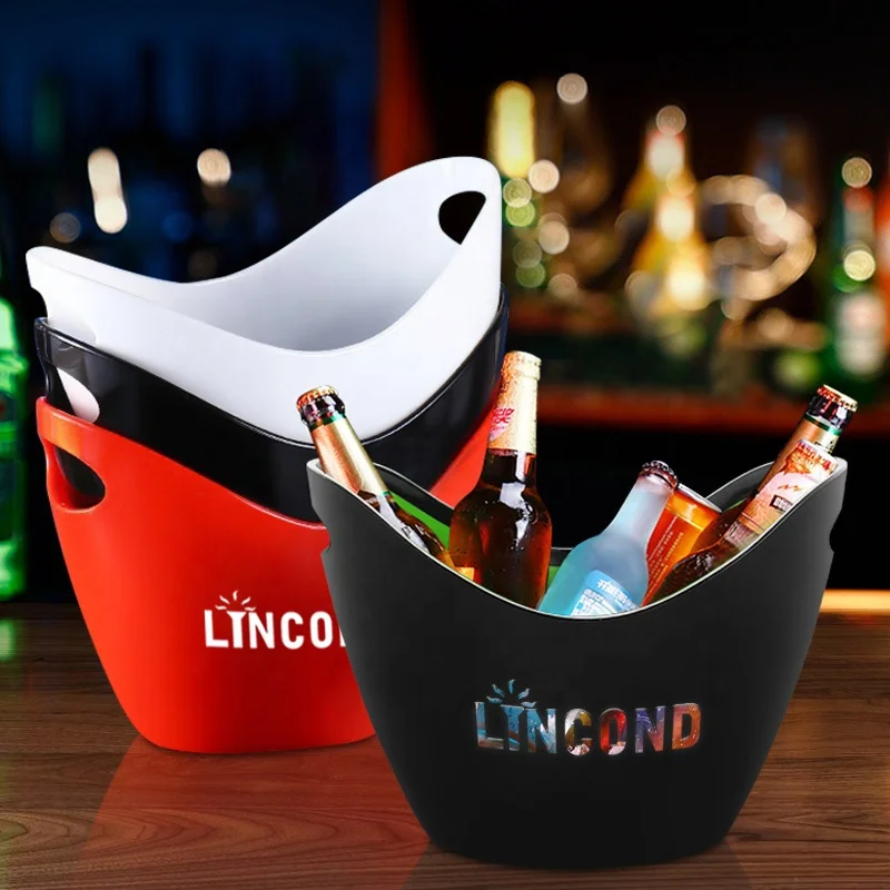 Promotional Double Wall Ice Bucket Food Grade Plastic Beer Wine Ice ...