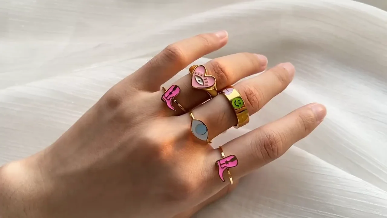 Ins Cute Colorful Enamel Ring Sets Women Bagues Custom 18k Gold ...