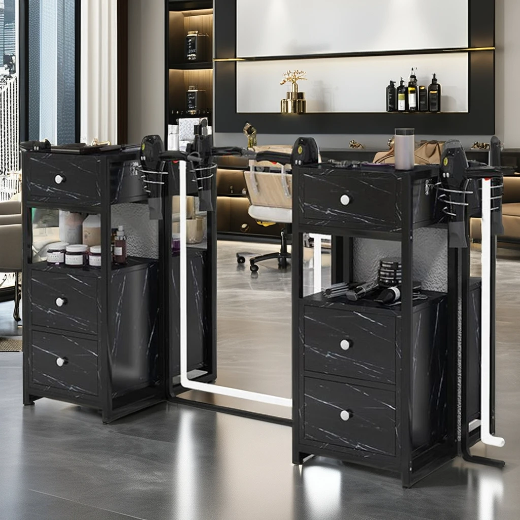 2025 Modern Gold Salon Furniture New Design Barber Shop Cabinet with ...