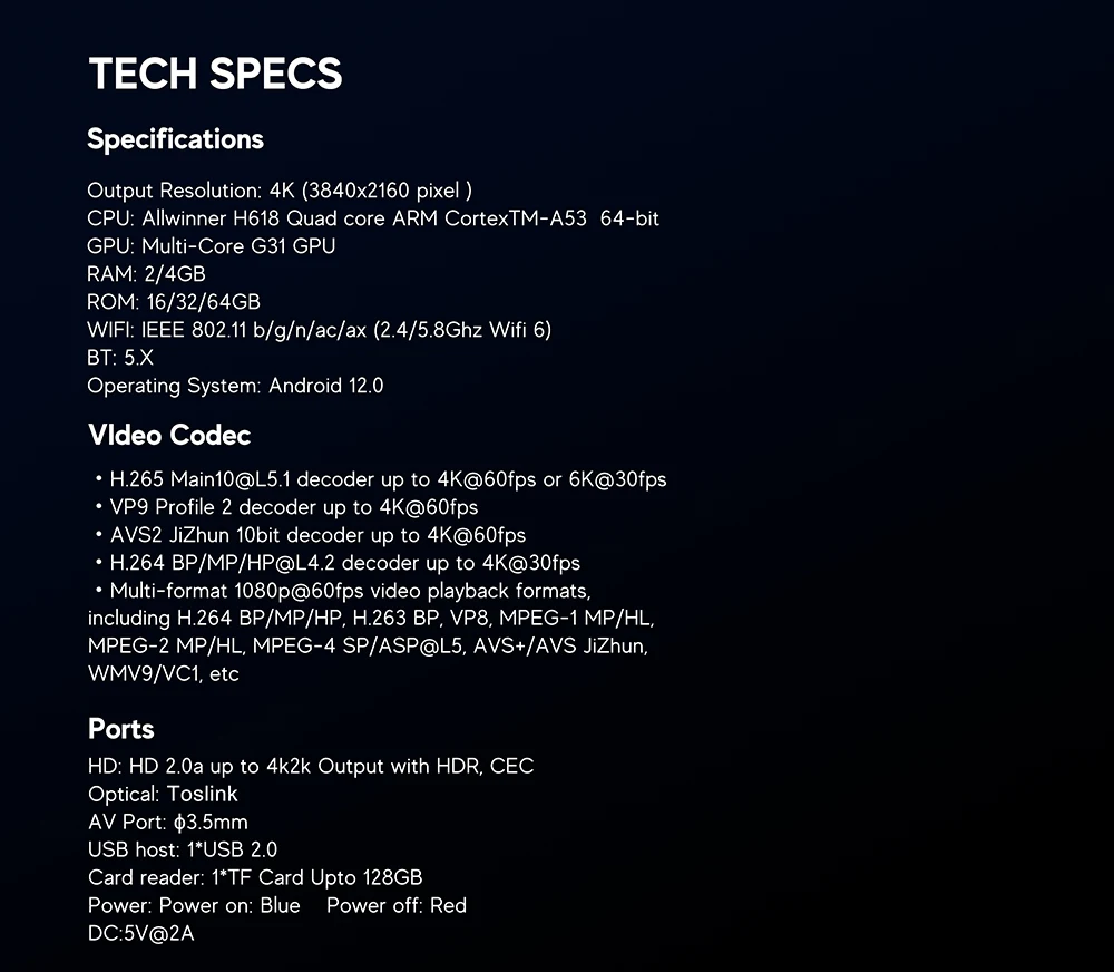 Elebao X8 PLUS Android TV Box - 4K, 64GB, BT 5.0, Android 12