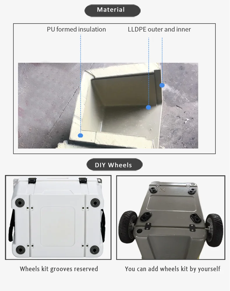 Outdoor Rotomolded Hard Ice Cooler 55qt Chest Beer Cooler Standing Ice ...
