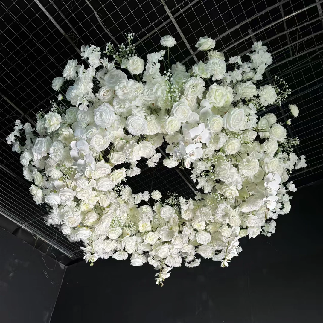 Modern Custom White Rose Artificial Ceiling Hanging Flowers Garland ...