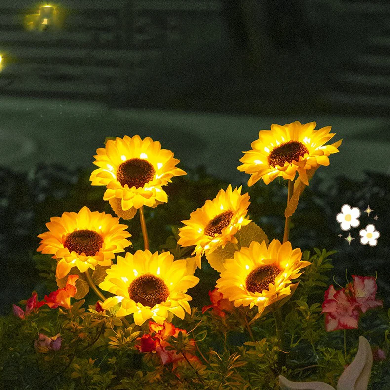 3-head Sunflower Led Solar Garden Lamp Ip65 Rated Plastic Body For Lawn ...