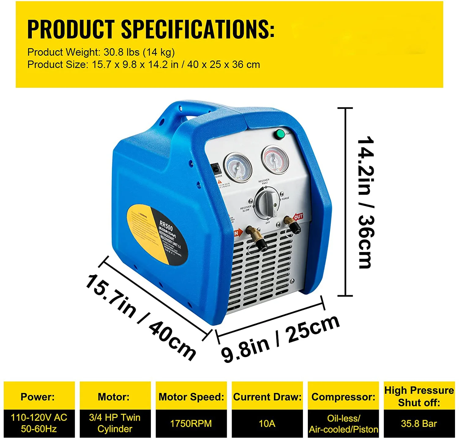 Single Cylinder Refrigerant Recovery Unit 3/4HP 110V 60Hz AC Acrylic ...