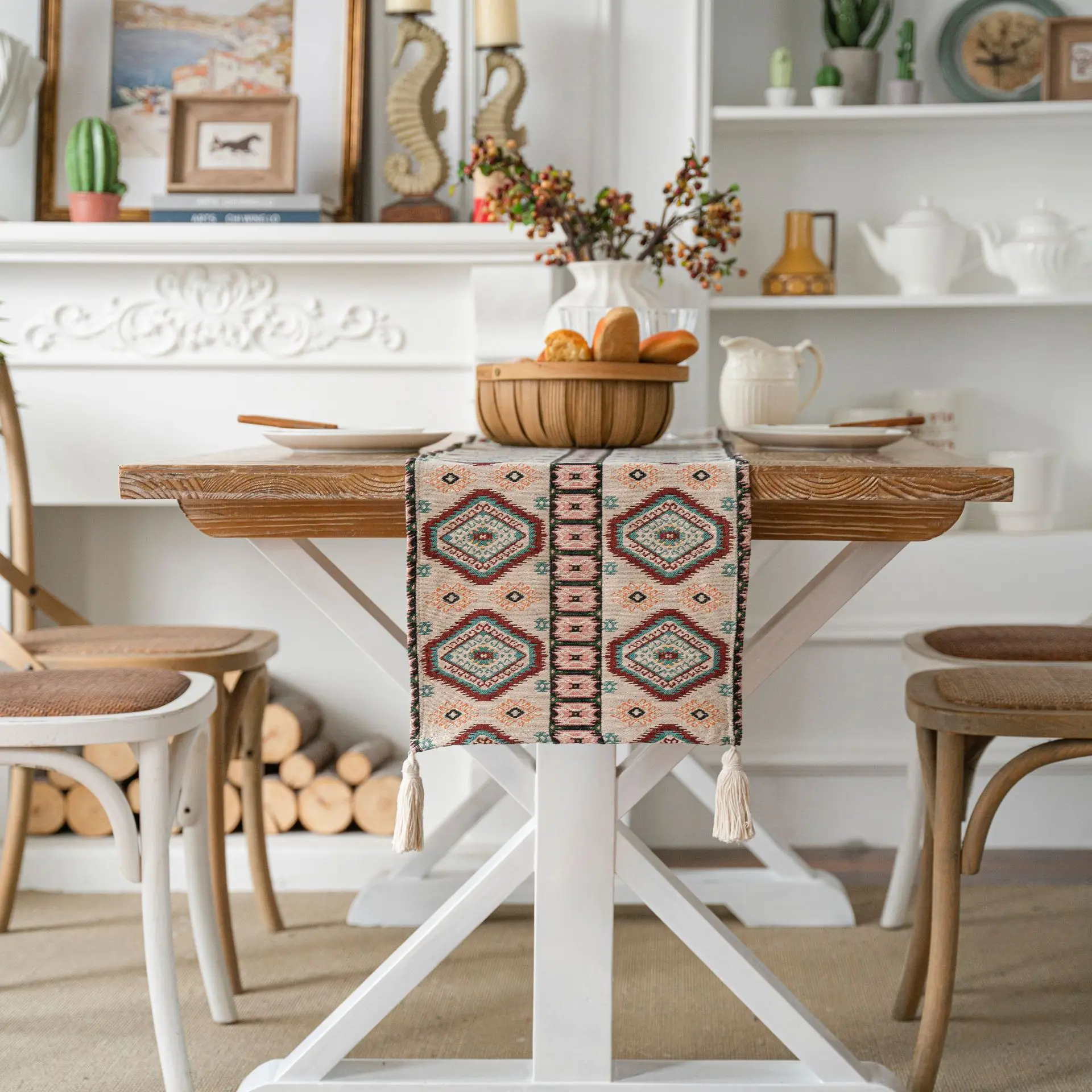 American Style Custom Dining Table Runner Artistical Tassel Cotton ...