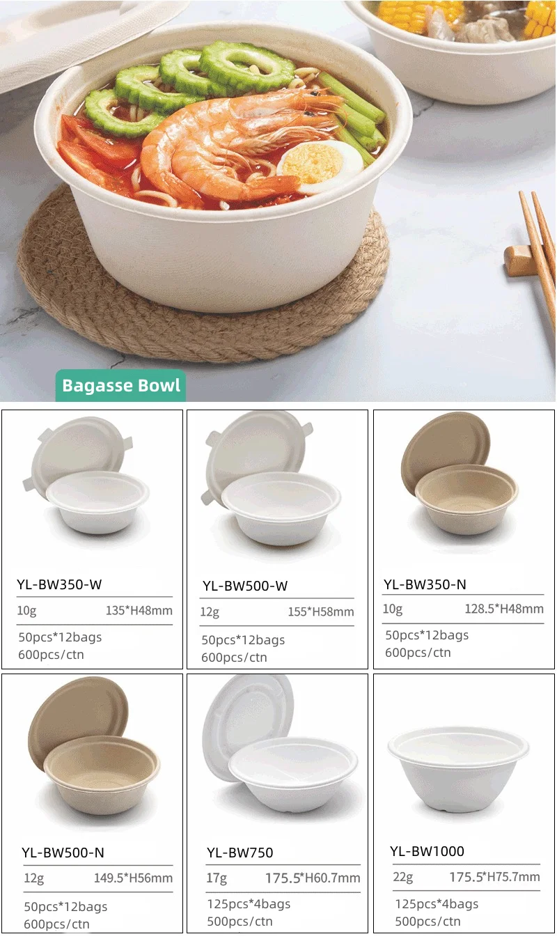 Modern Food Bowl Bagasse 1000ml Disposable Plates And Bowls Salad Bowl ...