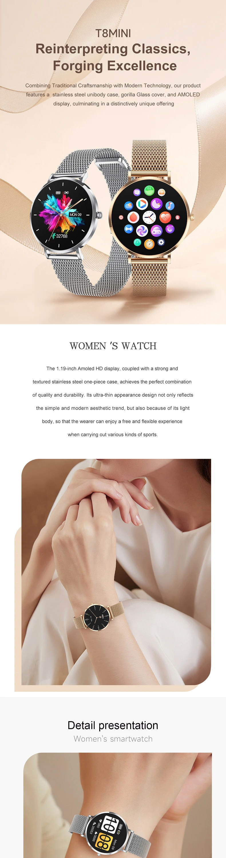 Karen M Hot Fitness Tracker Smart Watch T8 Pro For Women,Untra-thin ...