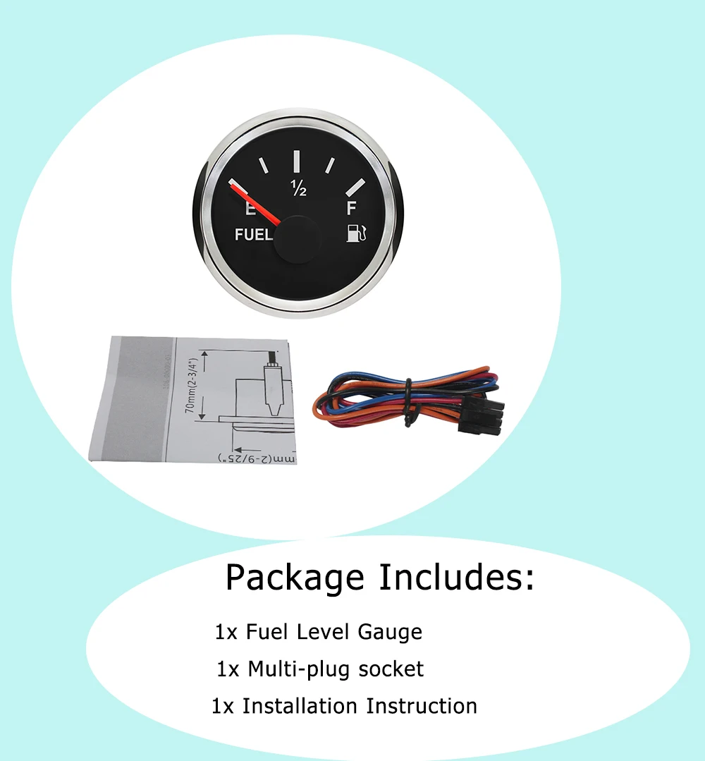 Eling 52mm(2'') Fuel Level Gauge Indicator Meter 0-90ohm Signal With ...