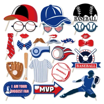 Pz193 Baseball Theme Party Photo Booth Prop 25 Pcs Diy Photo Props Kit ...
