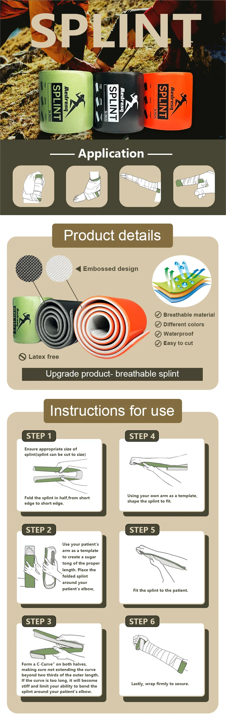 Az Factory Supply Fracture Splint First Aid Splint Medical Waterproof ...