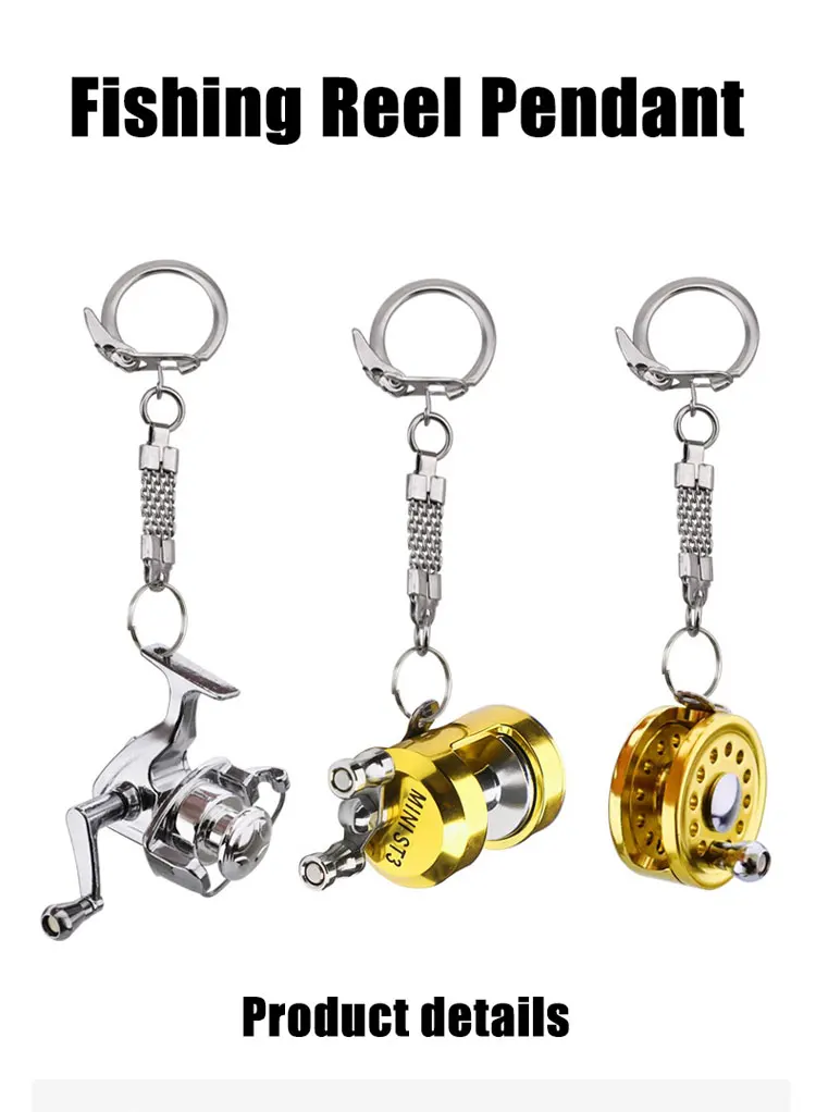 Strong Fish Wheel Keychain Gold Color Fly Fisherman Spinning Fishing ...