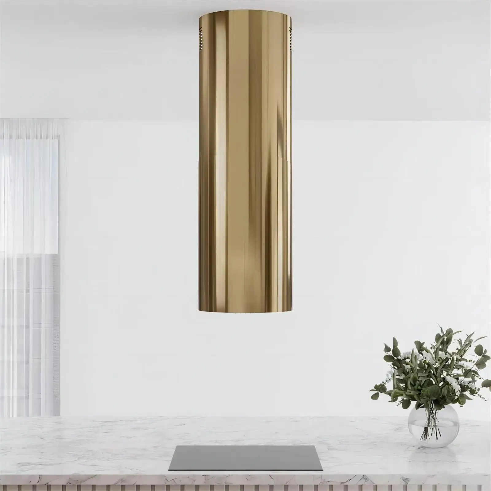 Black Circular Island Range Hood Silent Smoke Exhaust Hood Column ...