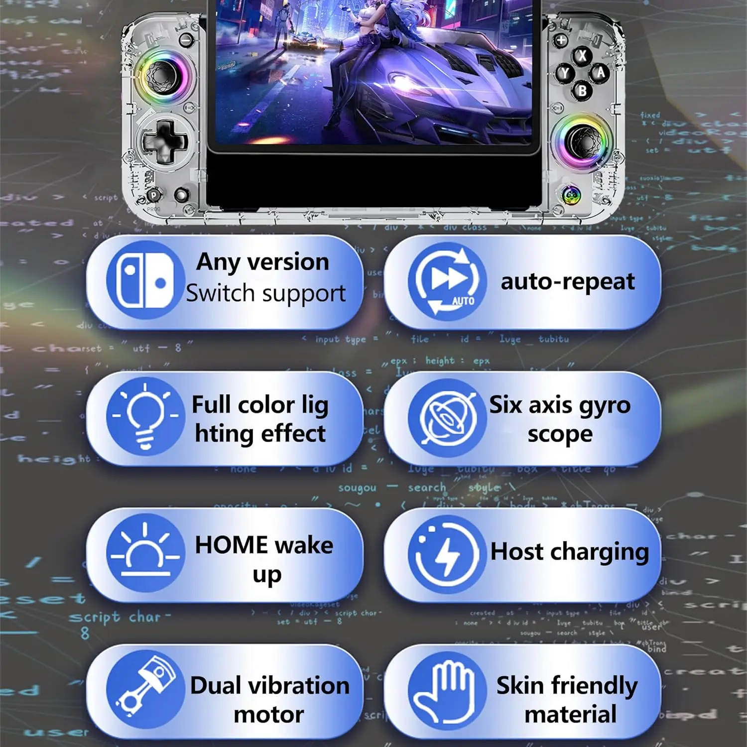 Portable Six Axis Joystick Game Controller Handheld Game Console RGB Light E-Sports Hall ...