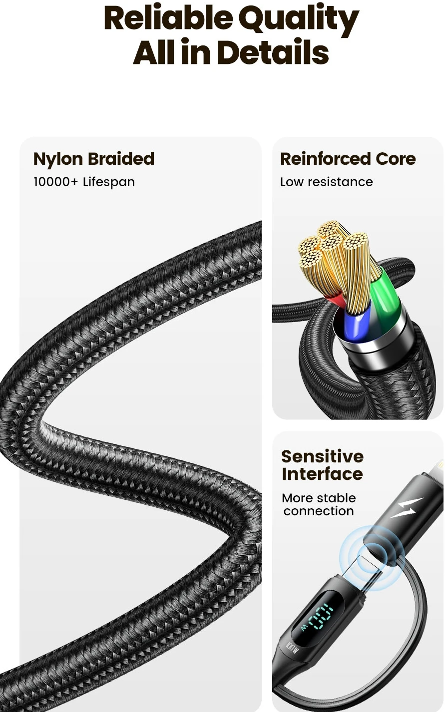 Toocki Wholesale Super Fast Charging Data Cable 2-in-1 Cord Pd 100w ...