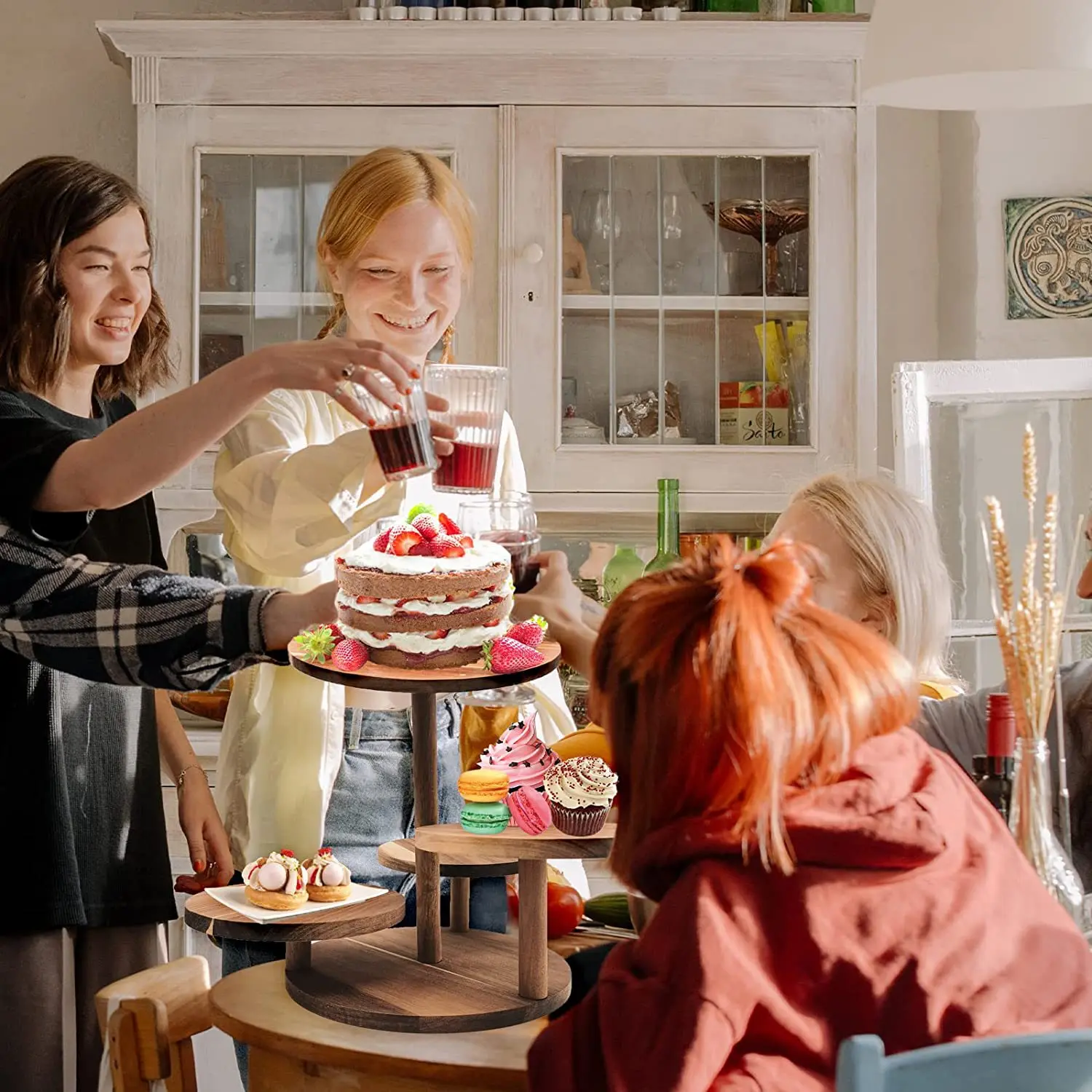 Multilayer Wood Stair Shelf Table Display Stand Rack Portable Wooden ...