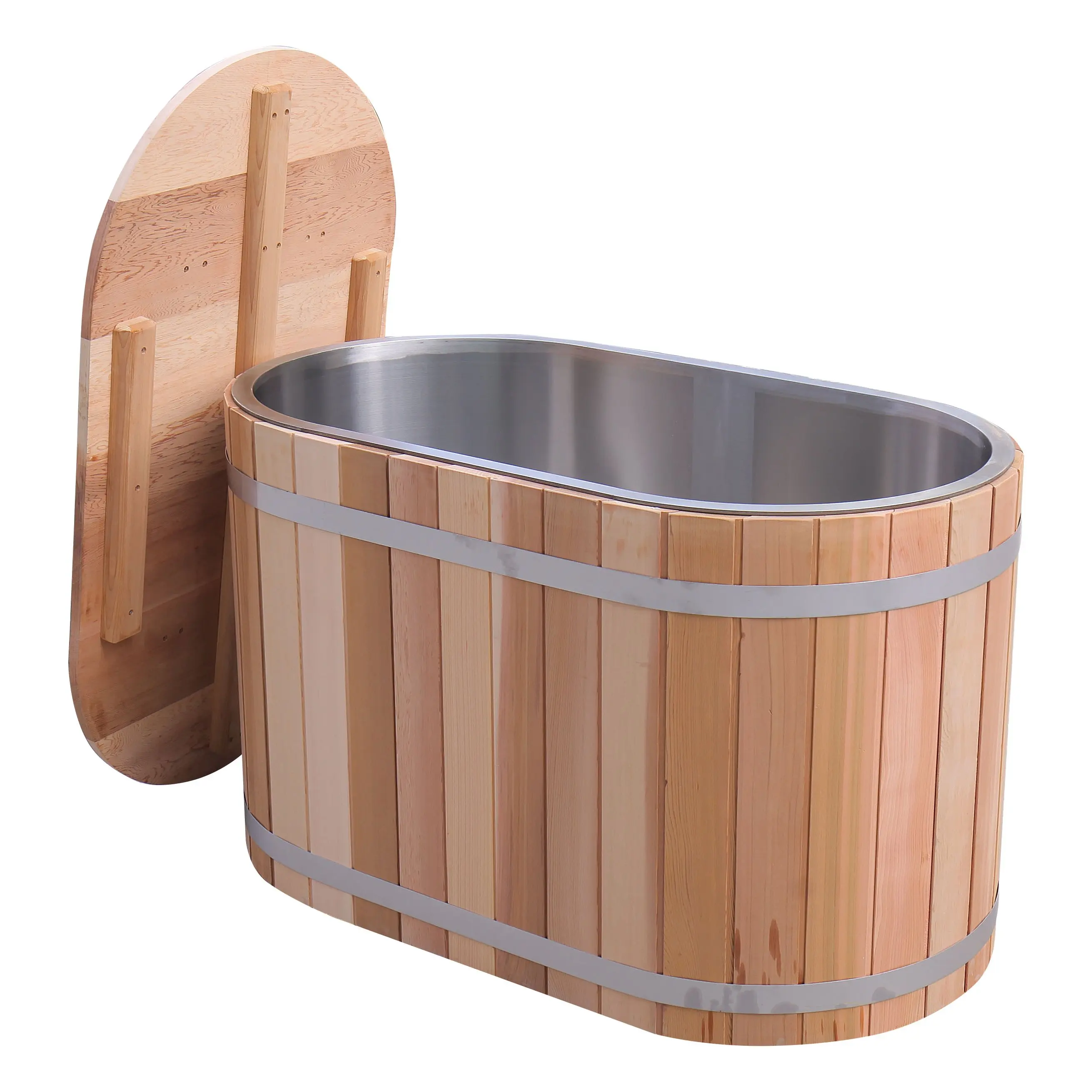 ICEGALAX Stainless Steel Liner Wooden Cold Plunge Spa Tub Oval Hot and ...