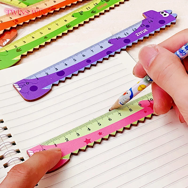 Kids Wooden Cartoon Dinosaur Ruler Student Drawing Tools Cute Measuring ...