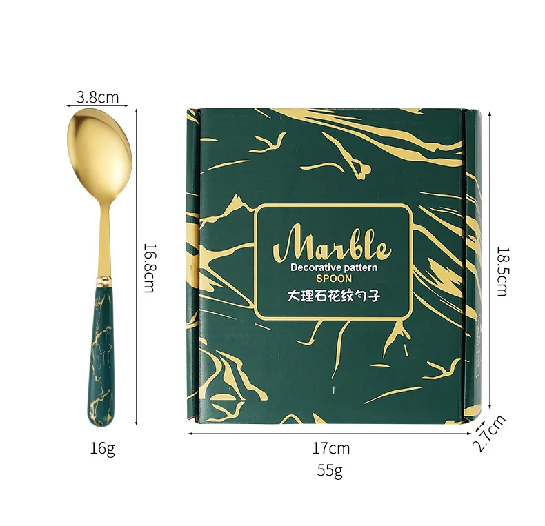 Stainless Steel Spoons with Marble Pattern and Porcelain Handle