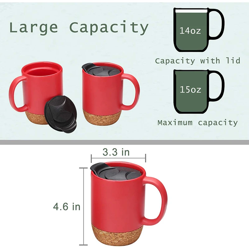 15 OZ Large Red Ceramic Coffee Mugs - Sustainable & Stylish